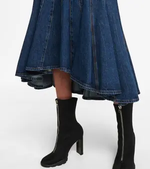 Alexander McQueen Flared Denim Midi Skirt
