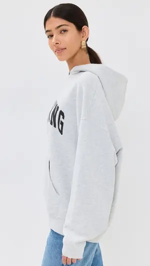 ANINE BING Harvey Distressed Logo Hoodie - Grey Melange