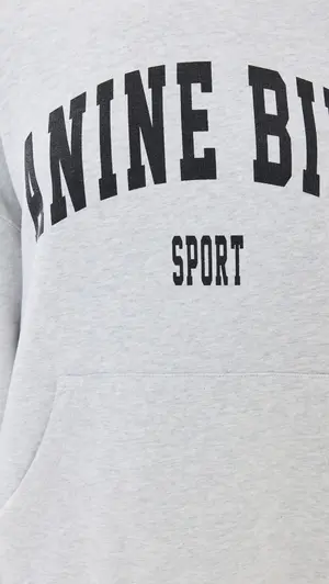 ANINE BING Harvey Distressed Logo Hoodie - Grey Melange