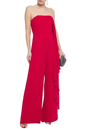 Halston Strapless Draped Crepe Wide-leg Jumpsuit