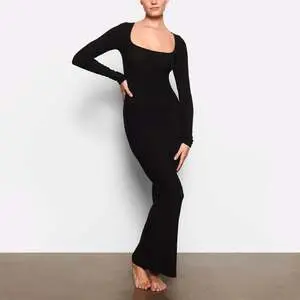 SKIMS Soft Lounge Long Sleeve Maxi Dress - Onyx