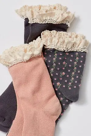Free People Ruffle Crew Socks Pack Dark Combo