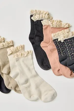 Free People Ruffle Crew Socks Pack - Dark Combo