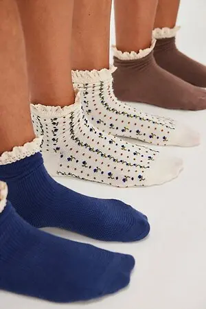 Free People Ruffle Crew Socks Pack - Forage Combo
