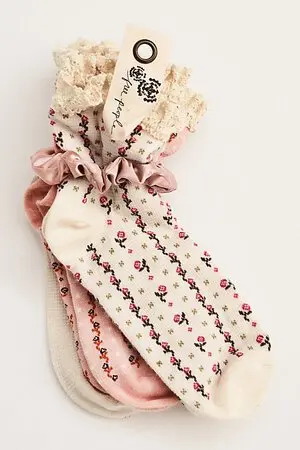 Free People Ruffle Crew Socks Pack - Rose Garden