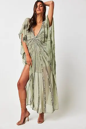 JEN'S PIRATE BOOTY Starburst Avenue Embellished Kaftan - Green