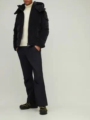 Moncler Maya Velvet Cotton Blend Down Jacket Navy
