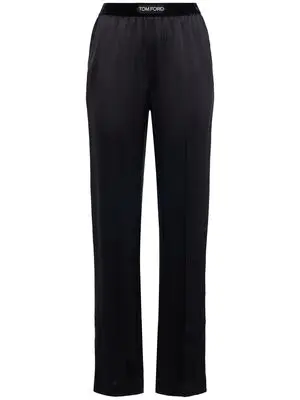 TOM FORD Logo Silk Satin Pajama Pants Black