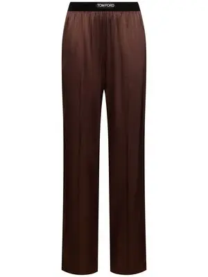 TOM FORD Logo Silk Satin Pajama Pants Brown