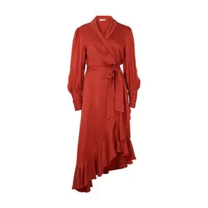 Zimmermann Silk Wrap Midi Dress Crimson