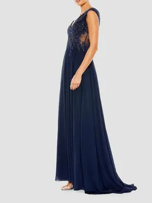 Mac Duggal Metallic Floral Bead-embroidered A-line Gown