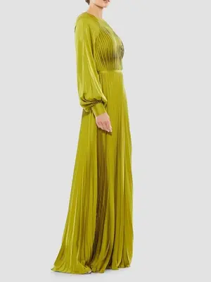 Mac Duggal Ieena Pleated A-line Chiffon Gown - Apple Green