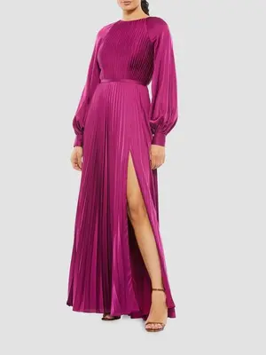 Mac Duggal Ieena Pleated A-line Chiffon Gown - Berry