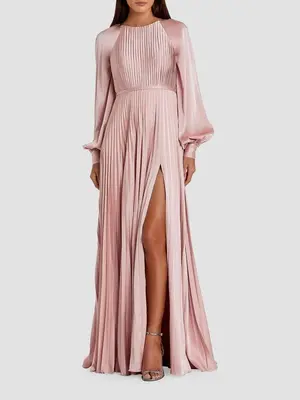 Mac Duggal Ieena Pleated A-line Chiffon Gown Blush