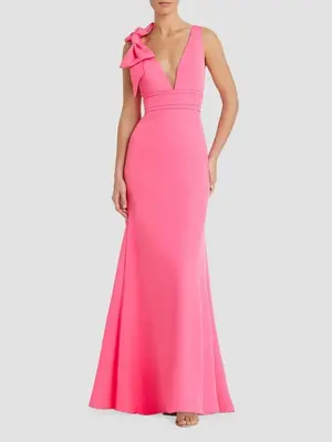 Mac Duggal Bow V-neck A-line Gown Candy Pink
