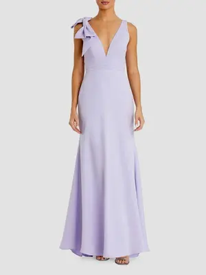 Mac Duggal Bow V-neck A-line Gown Lilac