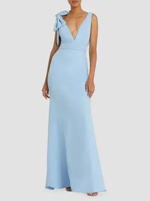 Mac Duggal Bow V-neck A-line Gown Powder Blue