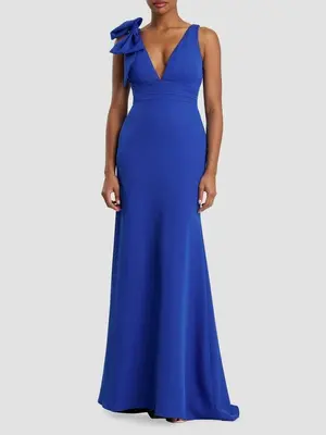Mac Duggal Bow V-neck A-line Gown Royal Blue