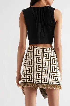 Balmain Wrap-effect Fringed Jacquard-knit Mini Skirt