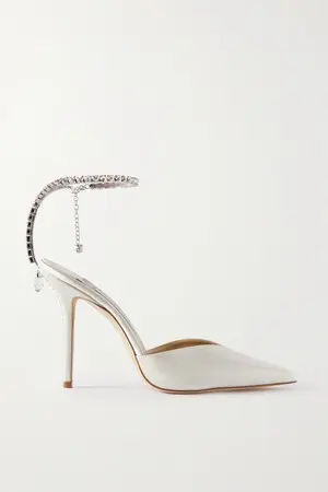 JIMMY CHOO Saeda 100 Crystal-embellished Satin Pumps - White