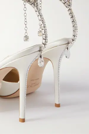 JIMMY CHOO Saeda 100 Crystal-embellished Satin Pumps - White