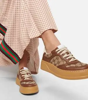 Gucci Gg Canvas Leather-trimmed Sneakers