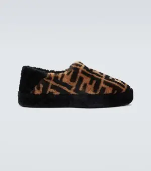 Fendi Ff Shearling Slippers