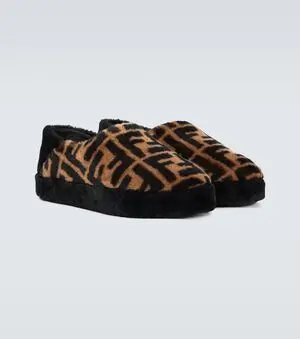 Fendi Ff Shearling Slippers