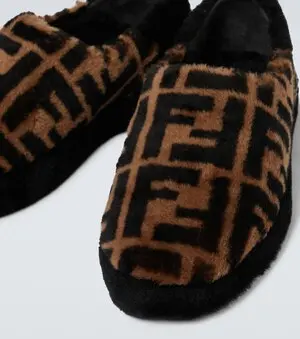 Fendi Ff Shearling Slippers