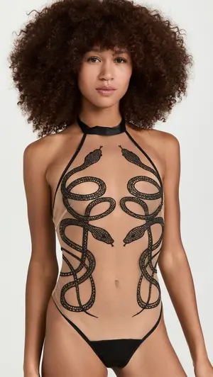 THISTLE AND SPIRE Medusa Thong Bodysuit - Black