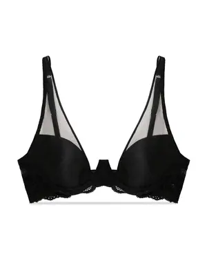 FLEUR DU MAL Charlotte Sheer Overlay Lace Plunge Bra - Black