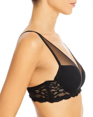 FLEUR DU MAL Charlotte Sheer Overlay Lace Plunge Bra - Black