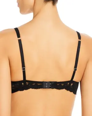 FLEUR DU MAL Charlotte Sheer Overlay Lace Plunge Bra - Black
