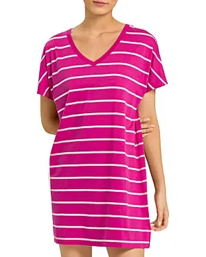 Hanro Laura Oversized Sleep Tee Berry Stripe