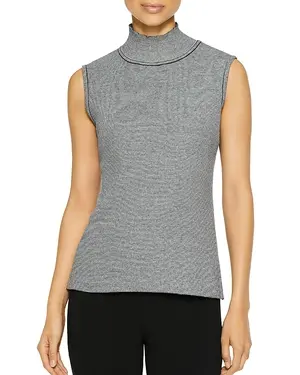 Misook Striped Mock Neck Sleeveless Tank