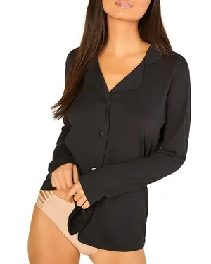Cosabella Notched Collar Classic Pajama Top - Black/black