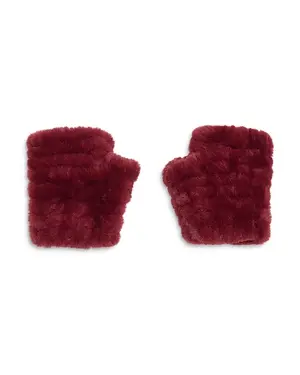 Jocelyn Mandy Faux Fur Fingerless Mittens - Burgundy
