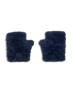 Jocelyn Mandy Faux Fur Fingerless Mittens - Navy