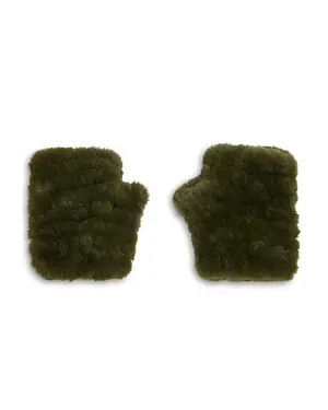 Jocelyn Mandy Faux Fur Fingerless Mittens - Olive