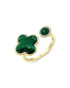 Bloomingdale'S 14k Yellow Gold, Malachite And Diamond Ring - Green/gold