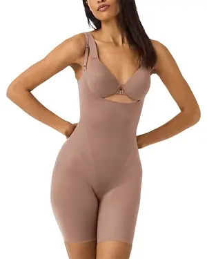 Spanx Thinstincts 2.0 Open Bust Mid Thigh Bodysuit - Cafe