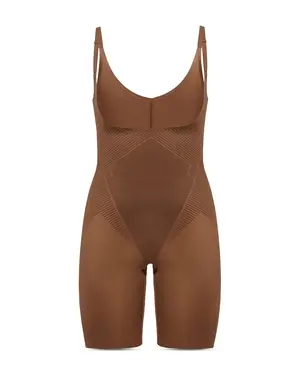 Spanx Thinstincts 2.0 Open Bust Mid Thigh Bodysuit - Chestnut Brown