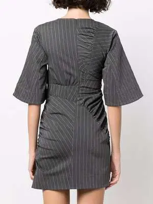 GANNI Gathered Pinstriped Minidress
