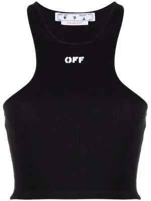 Off-White Ribbed Crop Top - Black