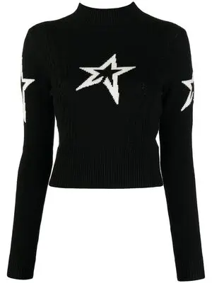 Perfect Moment Star Motif Cable Knit High Neck Sweater - Black