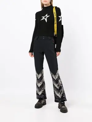 Perfect Moment Star Motif Cable Knit High Neck Sweater - Black
