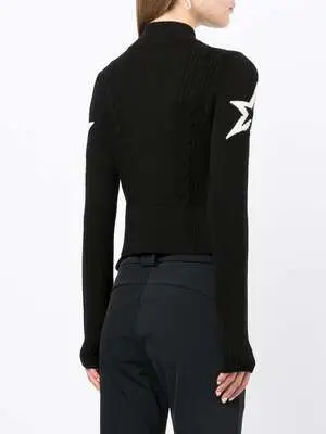 Perfect Moment Star Motif Cable Knit High Neck Sweater - Black
