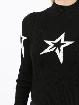 Perfect Moment Star Motif Cable Knit High Neck Sweater - Black