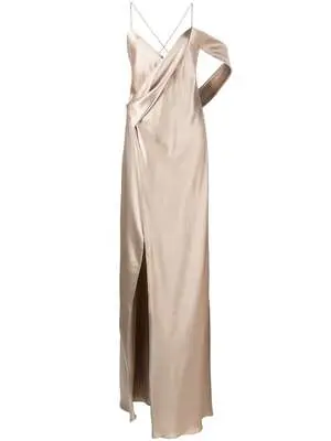 Michelle Mason Silk Cowl Back Gown - Neutrals