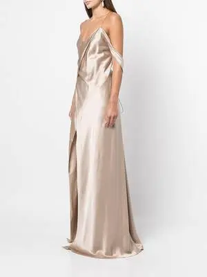 Michelle Mason Silk Cowl Back Gown - Neutrals